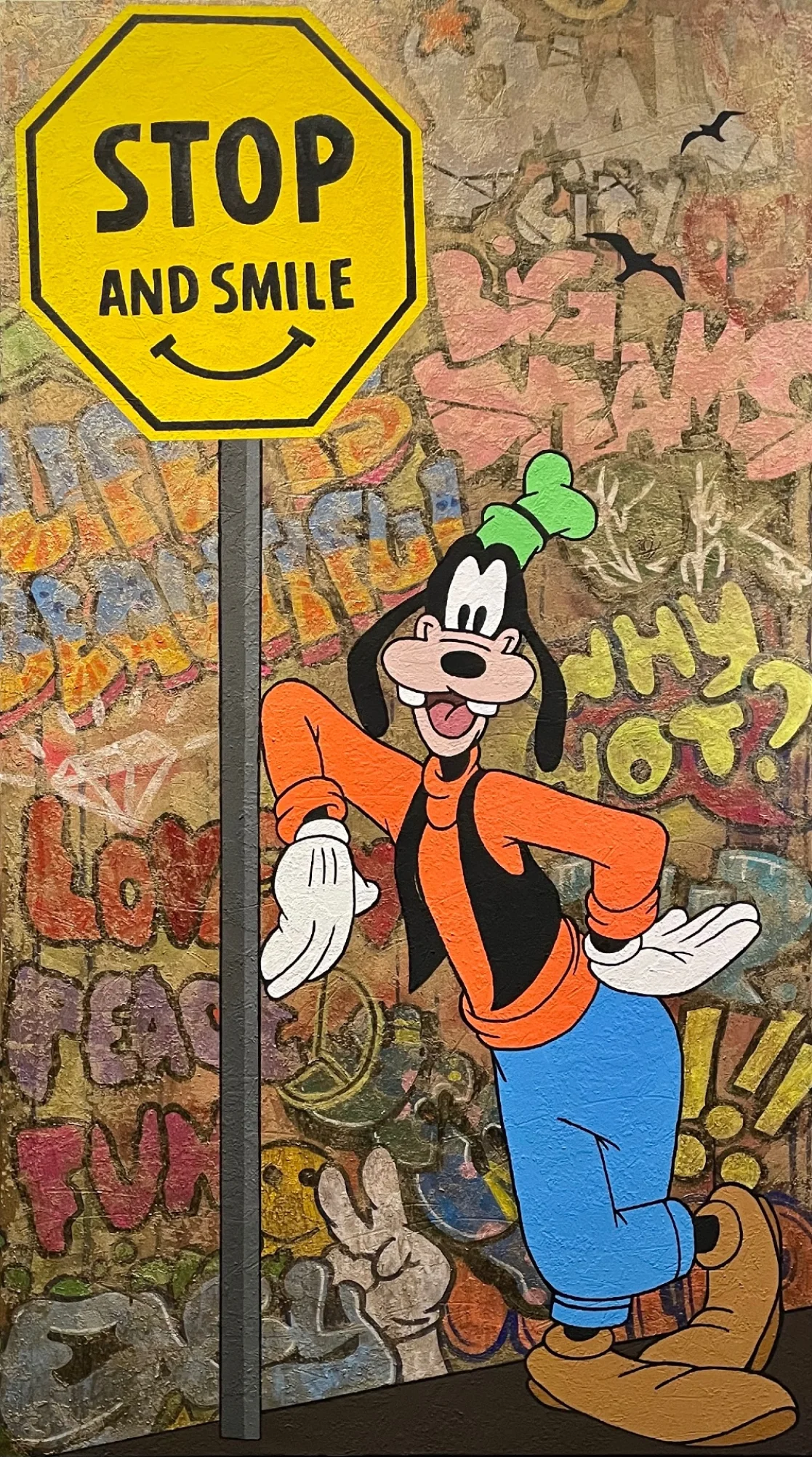 Stop and Smile. Contemporary art acrylic painting on canvas, graffiti ...